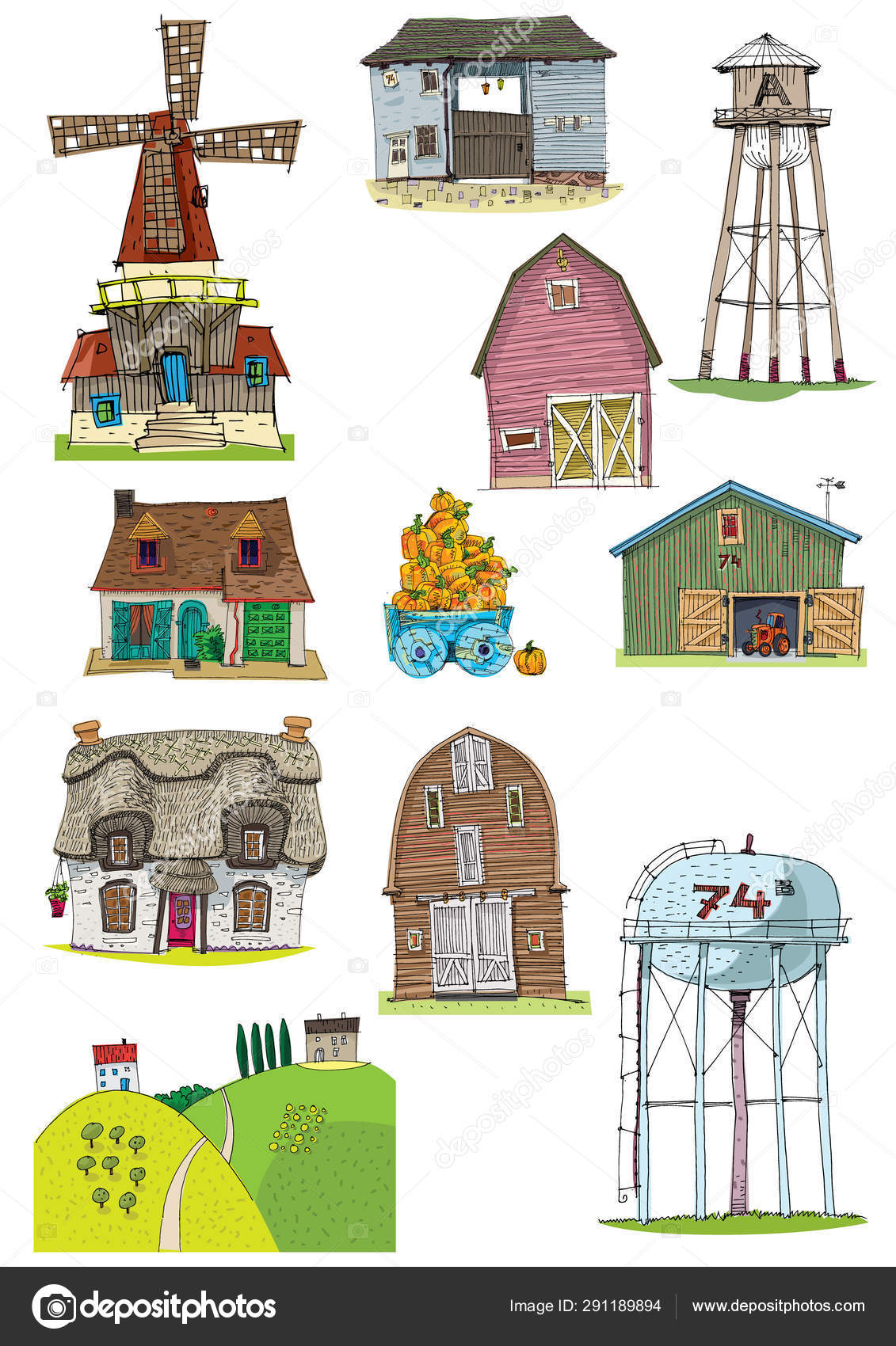 Set of different rural buildings. Stock Vector Image by ©iralu1 #291189894