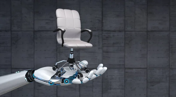 Hand of robot with swivel chair on concrete background - Stock Image ...