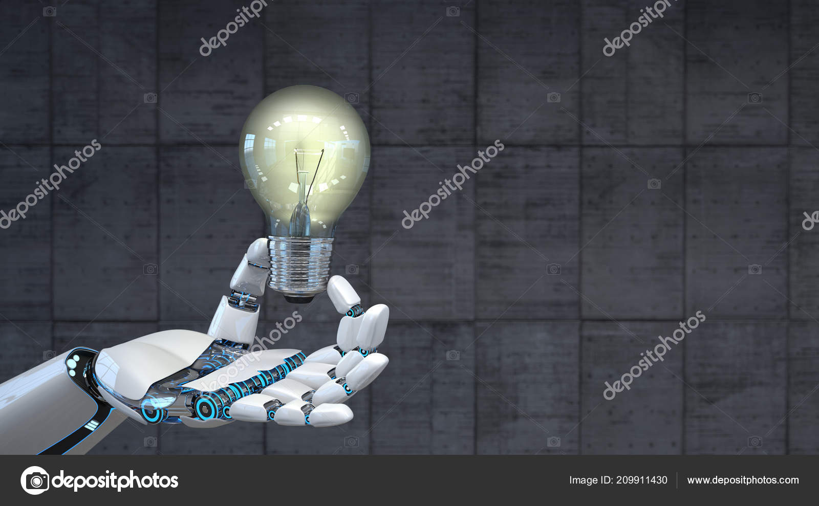 Robot Hand Bulb Concrete Background Stock Photo by ©limbi007 209911430