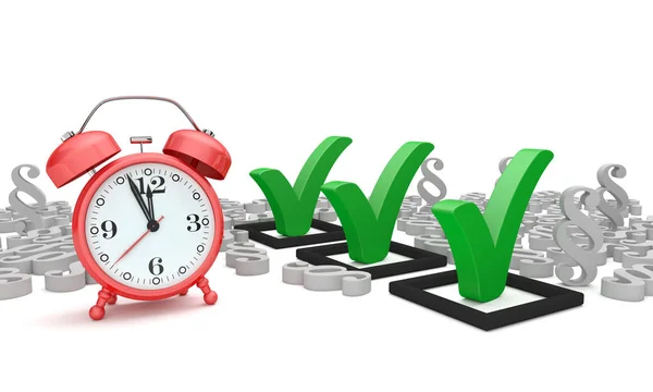 Alarma roja con párrafos y lista de verificación verde sobre fondo ...