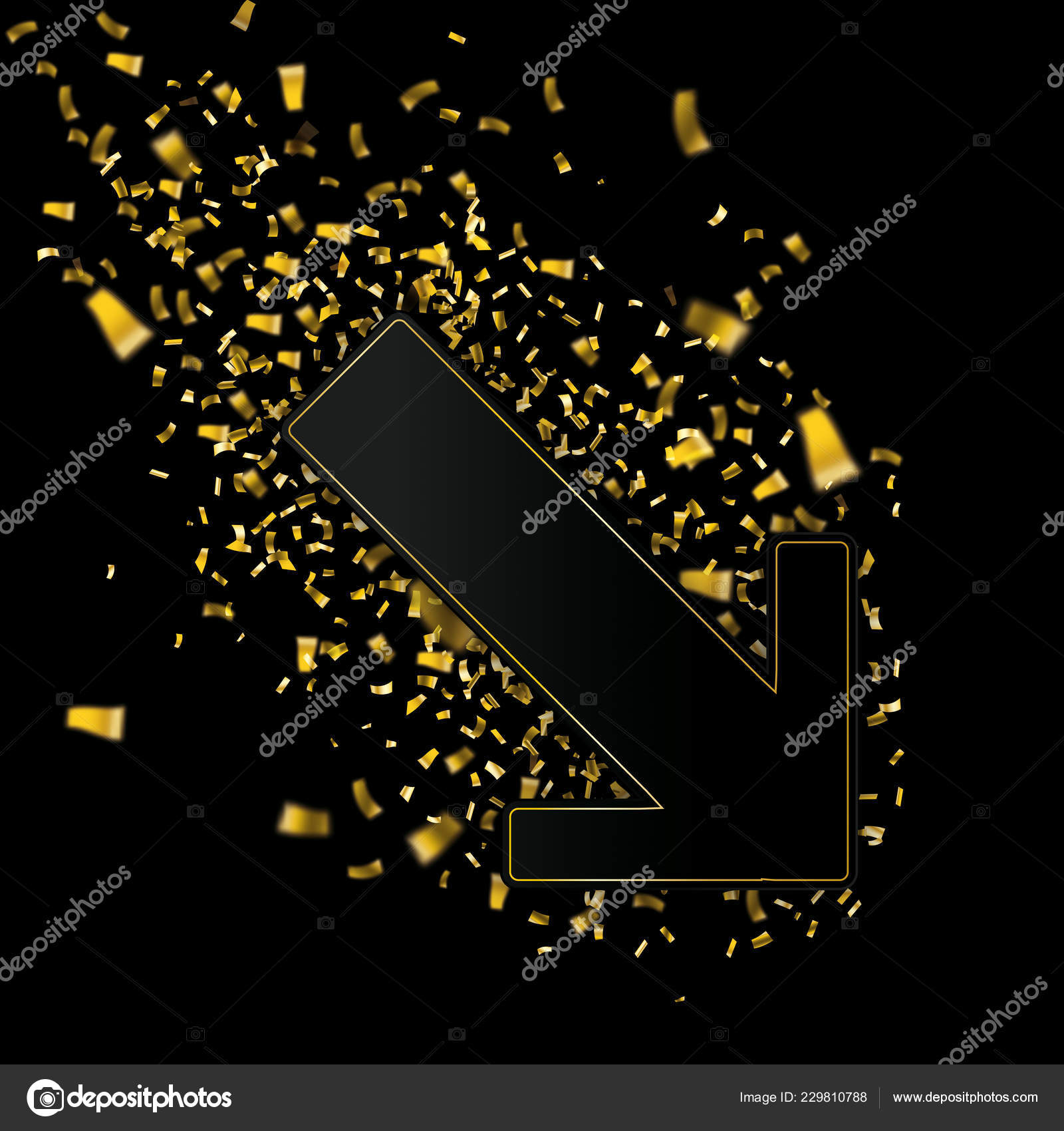 Black Paper Arrow Golden Confetti Black Background Stock Vector Image ...