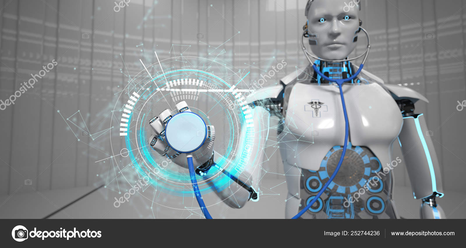 Humanoid Robot Medical Assistant Stethoscope Illustration Stock Photo ...
