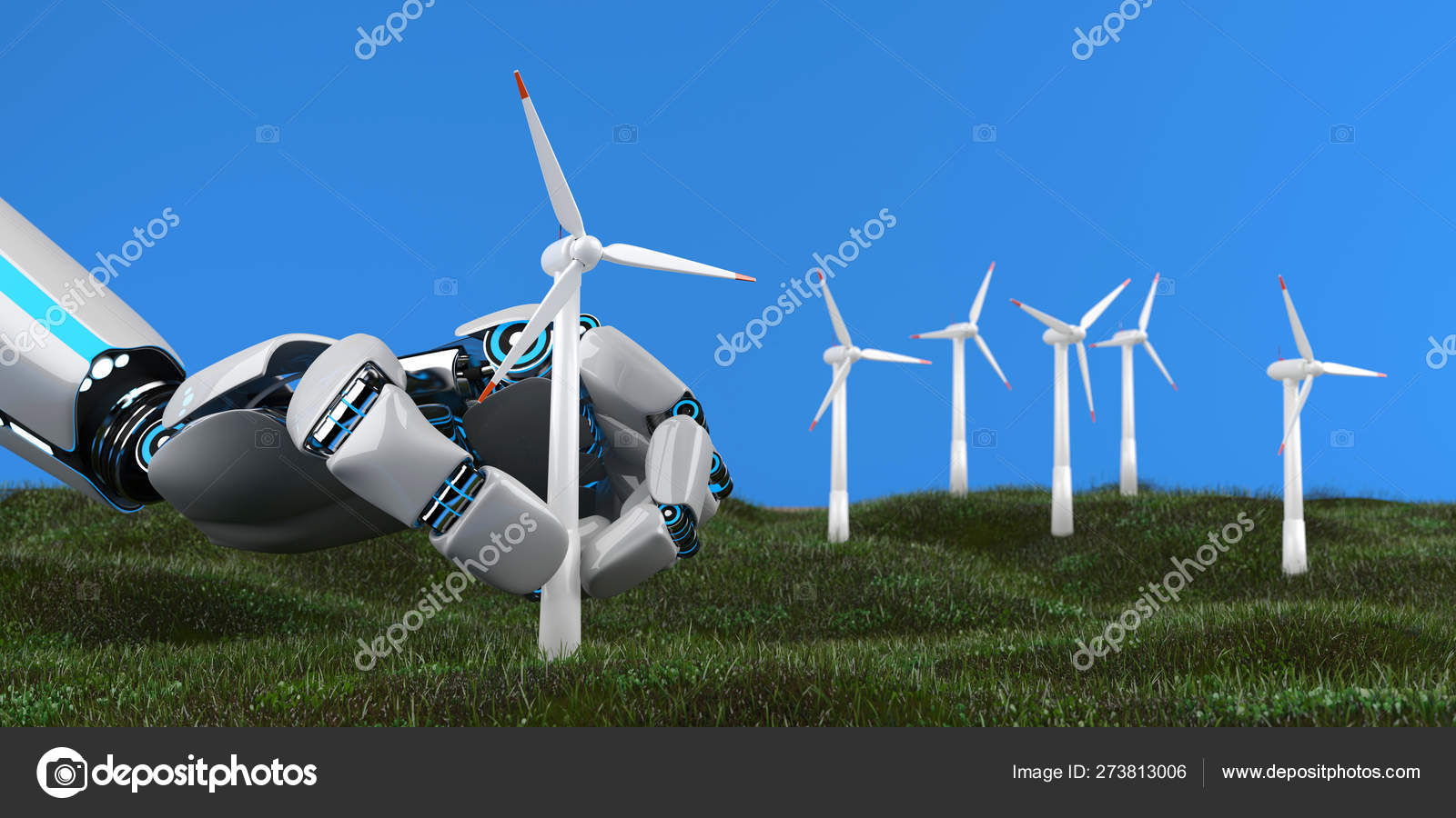 Robot Hand Wind Turbine Wind Farm — Stock Photo © limbi007 #273813006