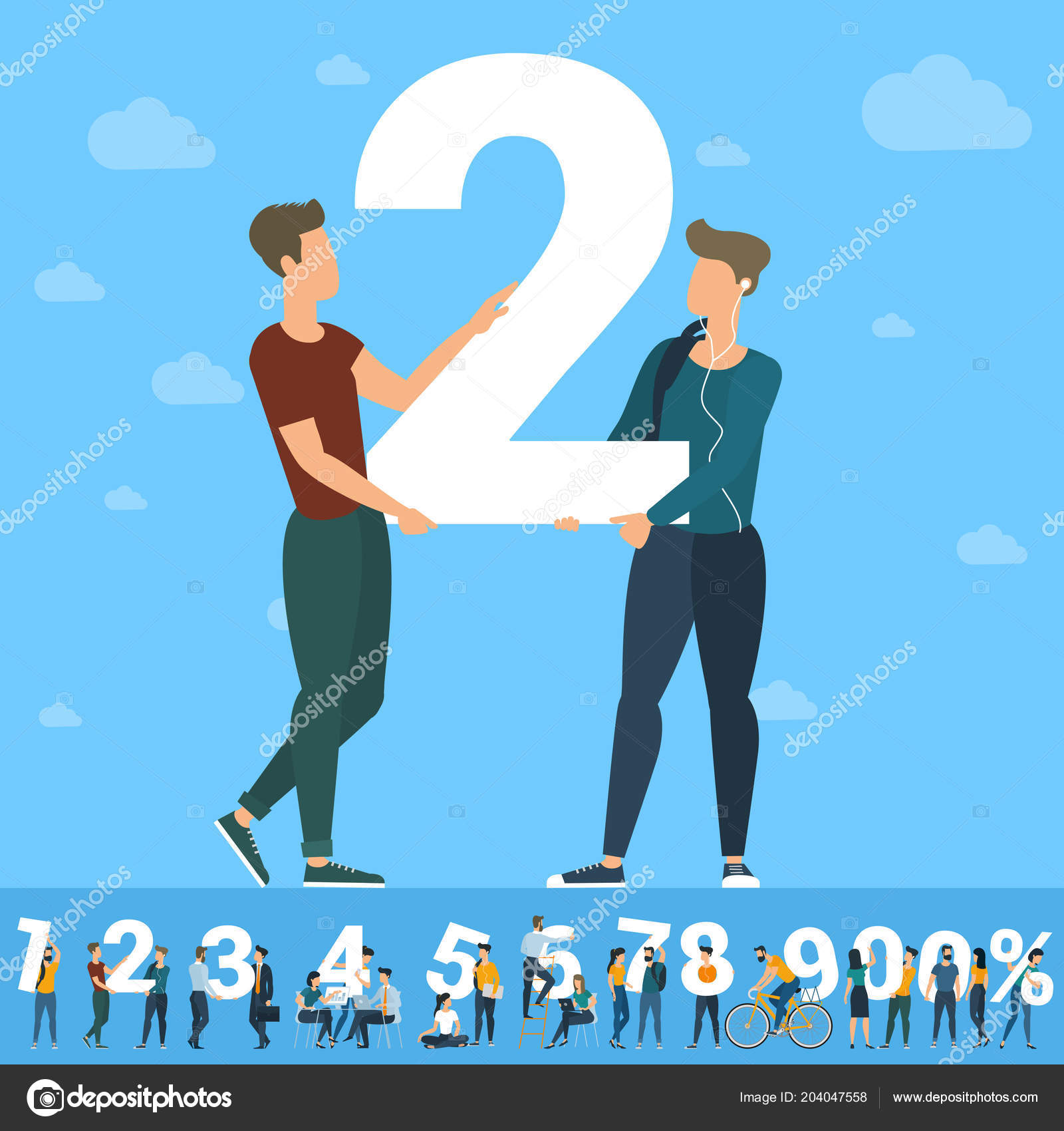 Big Two number. White numbers illustration with young people. Stock ...