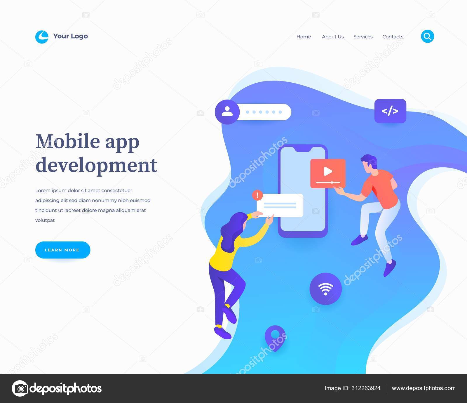 Mobile App Development Concept Workflow Flying Or Levitation People