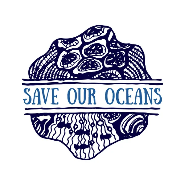 Detailed hand drawn logo. World oceans day, Deep blue ocean Stock ...