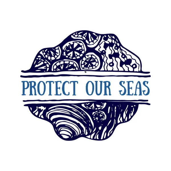 Detailed hand drawn logo. World oceans day, Deep blue ocean Stock ...