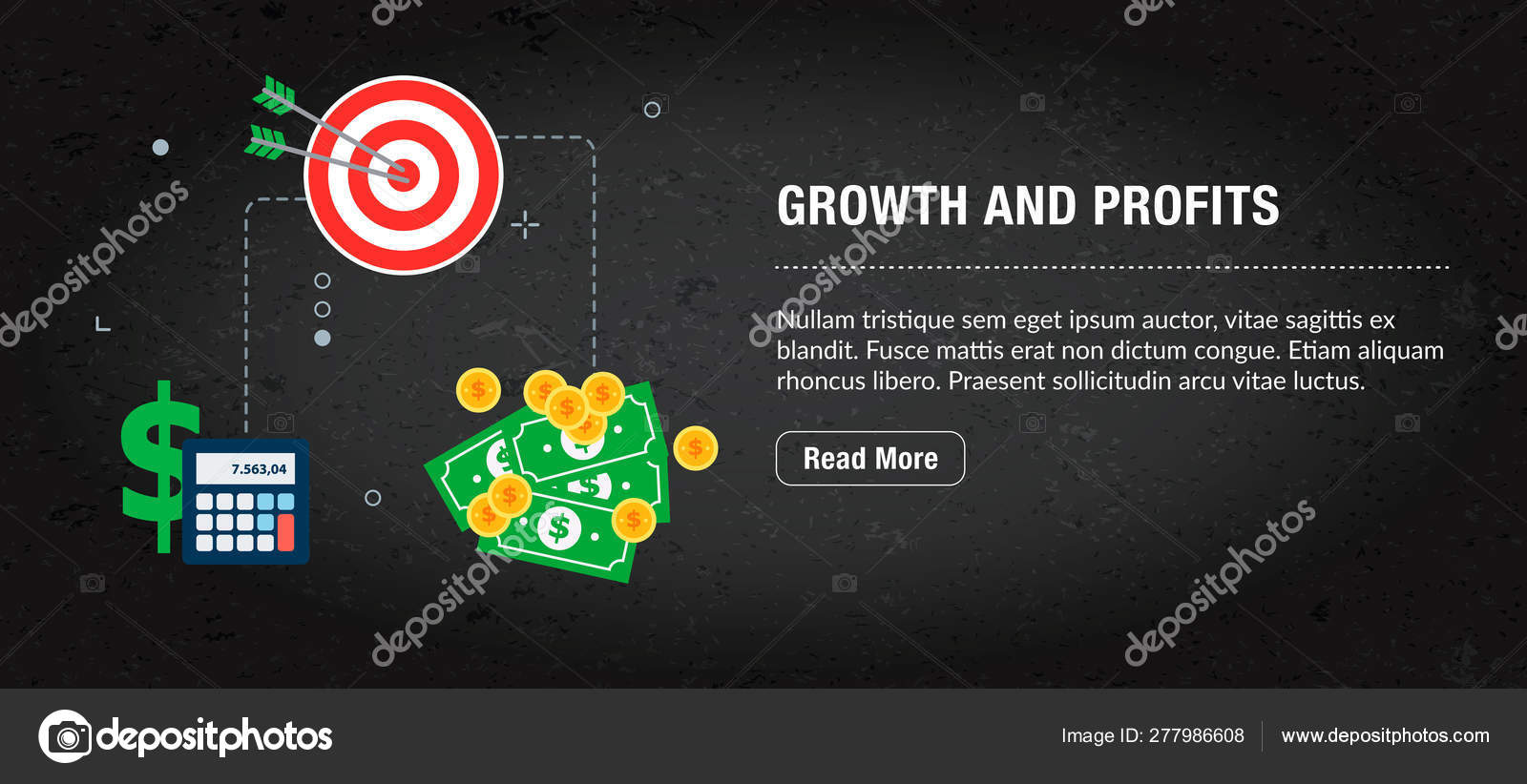 Growth and profits banner internet with icons in vector. Stock Vector ...