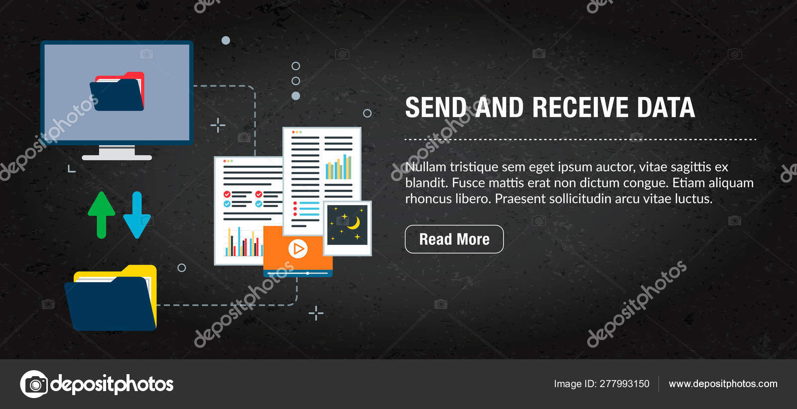 Send and receive data, banner internet with icons in vector. Stock ...