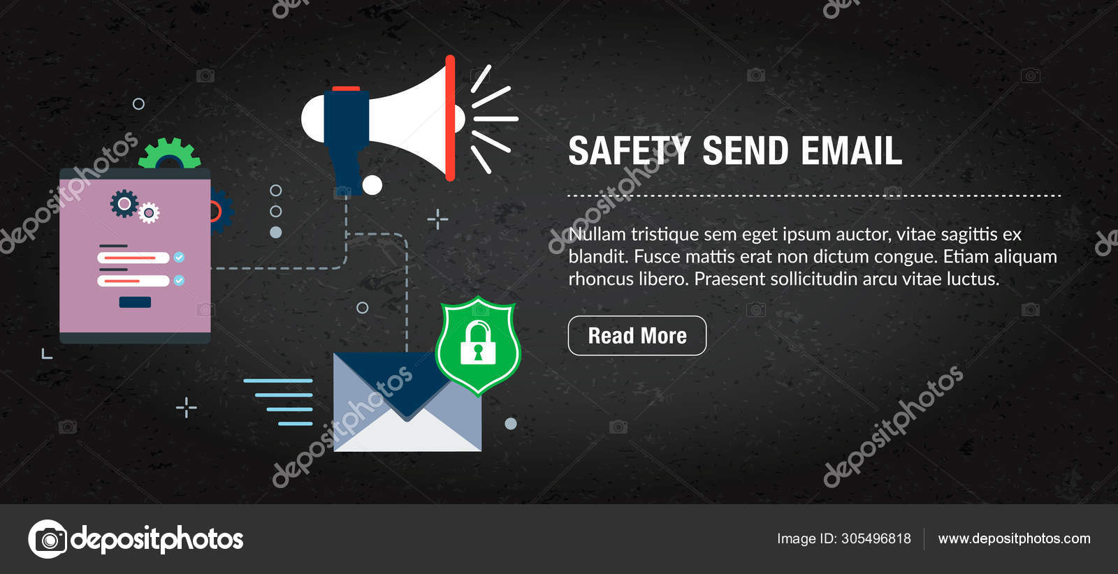 Safety send email, banner internet with icons in vector. Stock Vector ...
