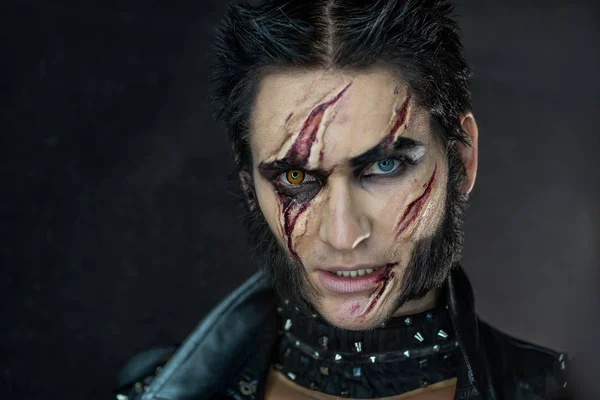 Professional Make Werewolf Wolverine Scars Orange Eye Stock Photo by ...