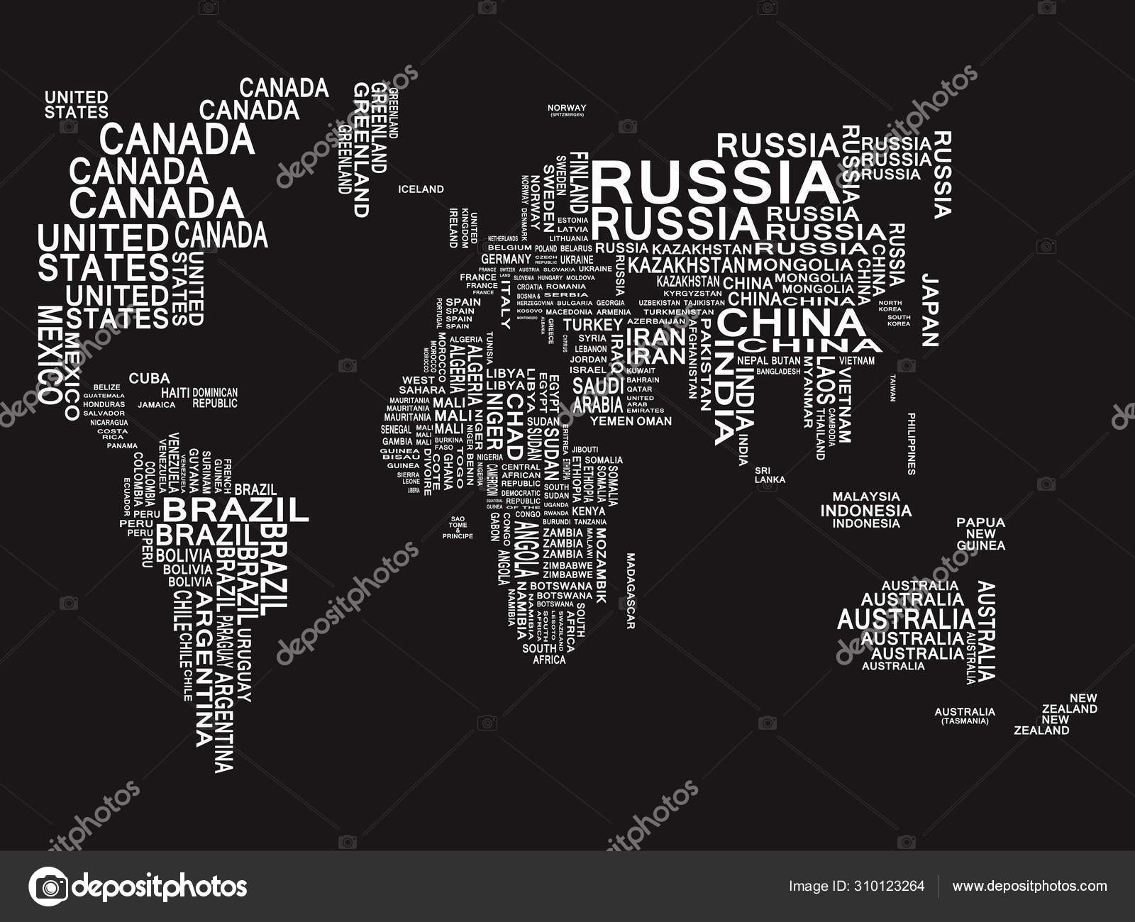 World Map Countries Labeled Black And White