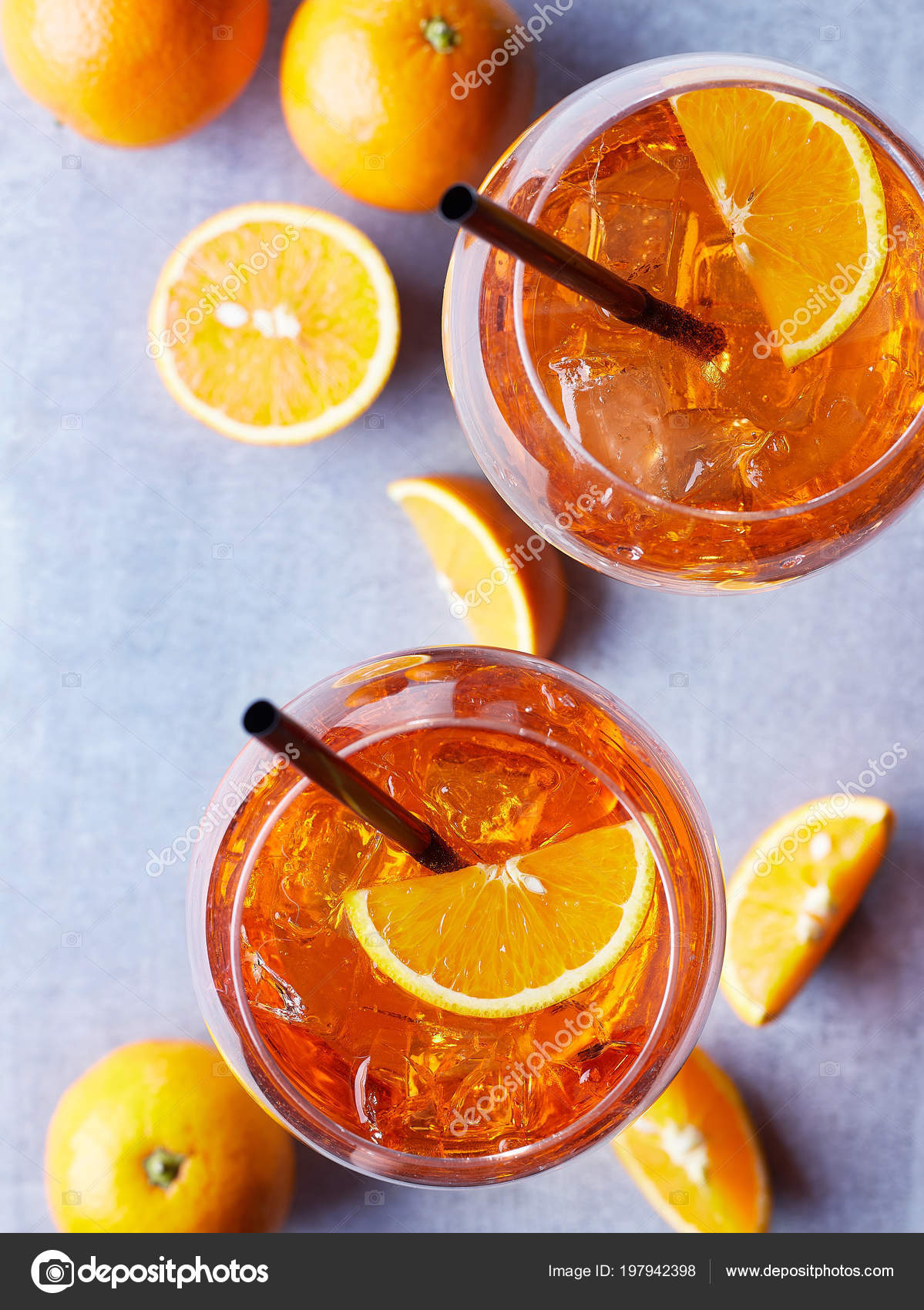 Two Glasses Aperol Spritz Cocktail Orange Slices Marble Background Top ...