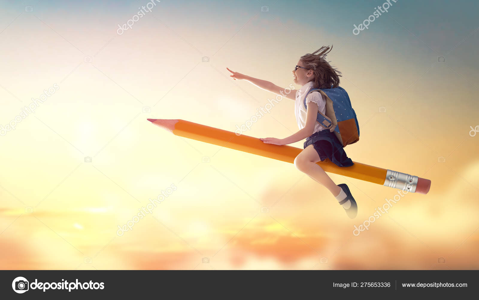 Child flying on a pencil ⬇ Stock Photo, Image by © choreograph #275653336