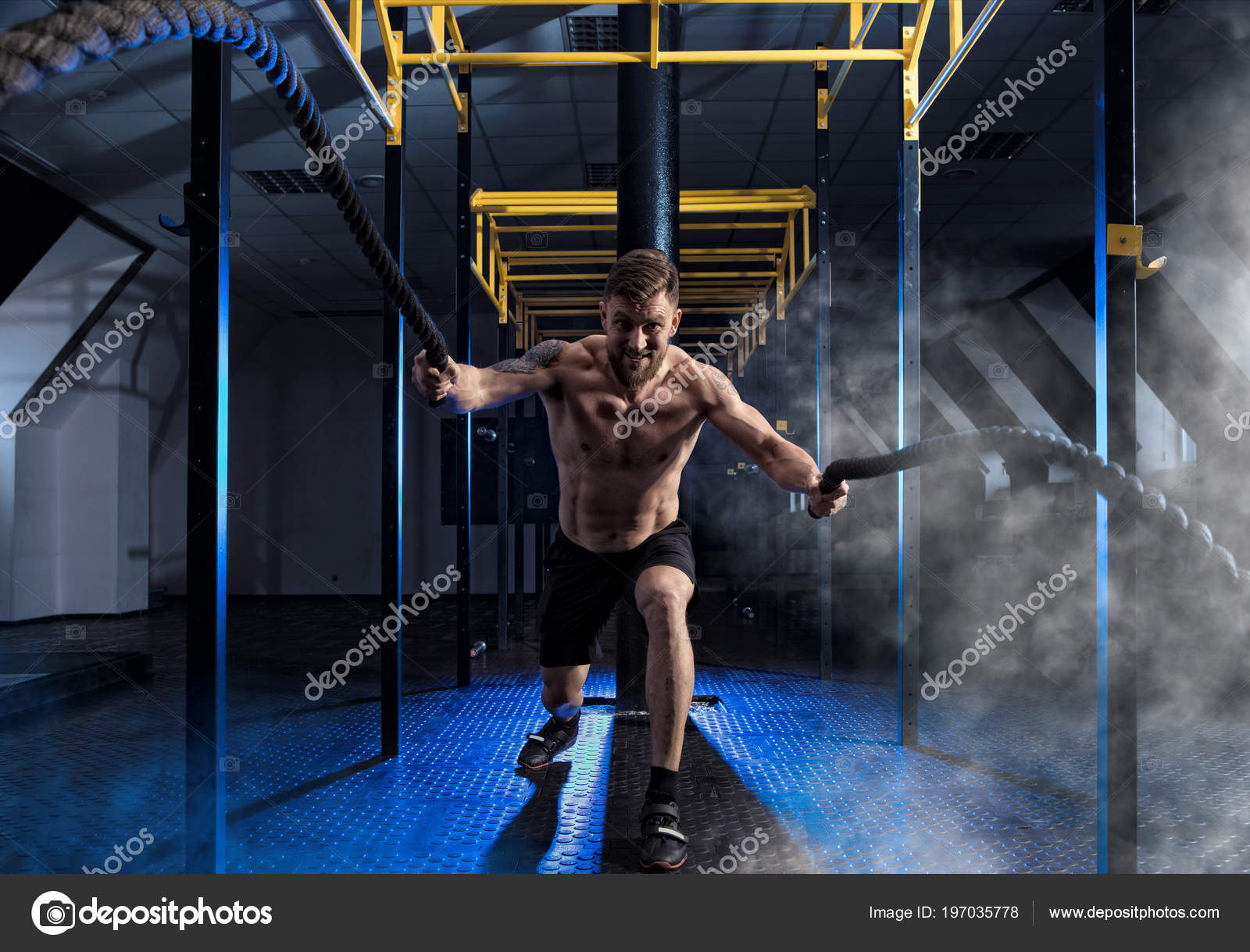 Man Working Out Battle Ropes Gym Photo Toned — Stock Photo © andreyuu ...