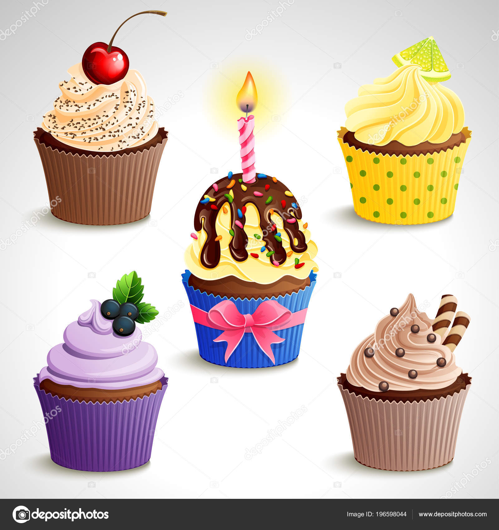 Vector Icon Set Colorful Cupcakes Eps10 Stock Vector by ©Jut_13 196598044