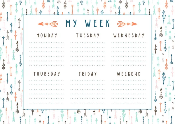 Printable Week Schedule Hand Drawn Elements Ready Use — Stock Vector ...