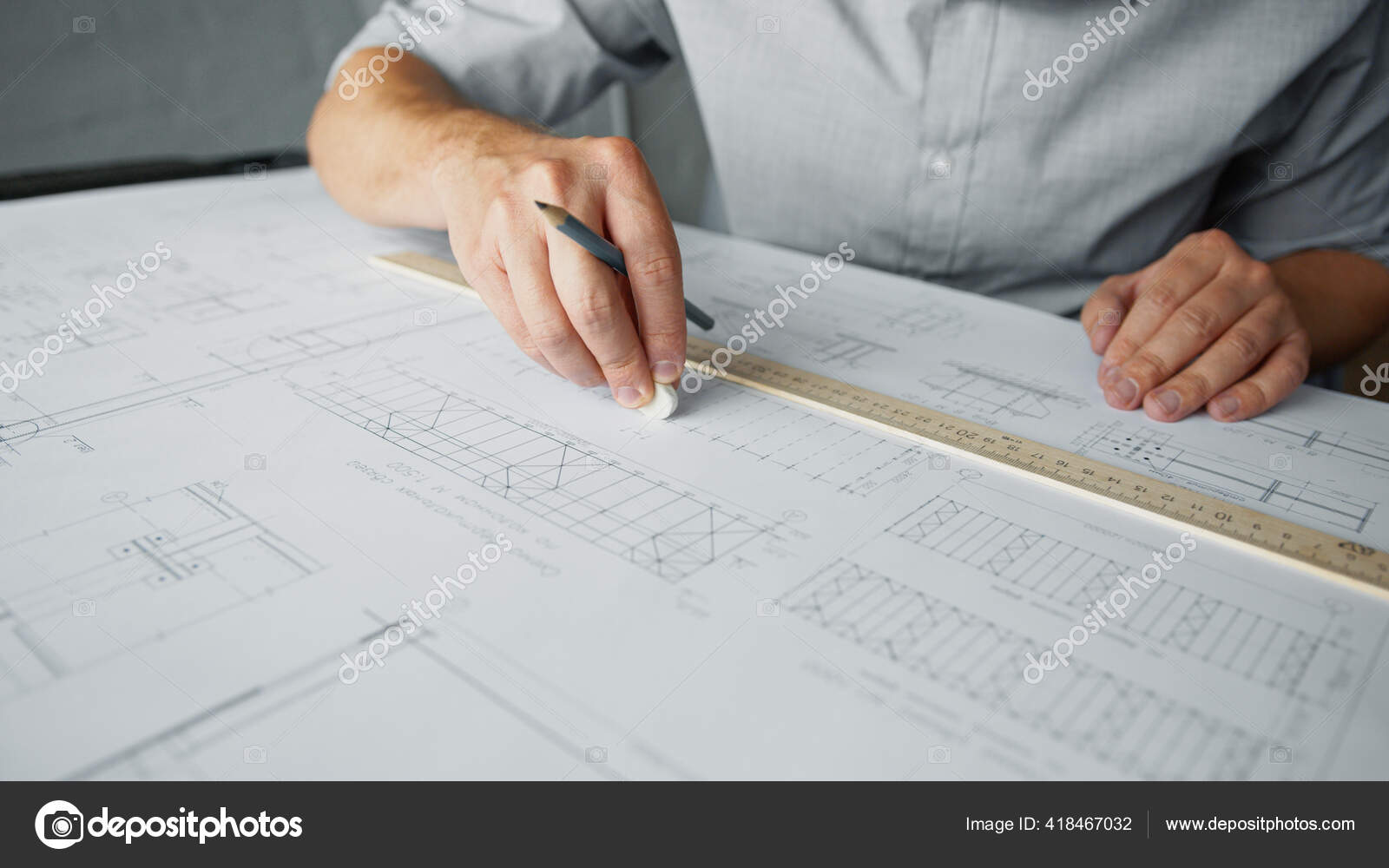 Architect's Hands Making Drawing Close Stock Photo by ©Deklofenak 418467032