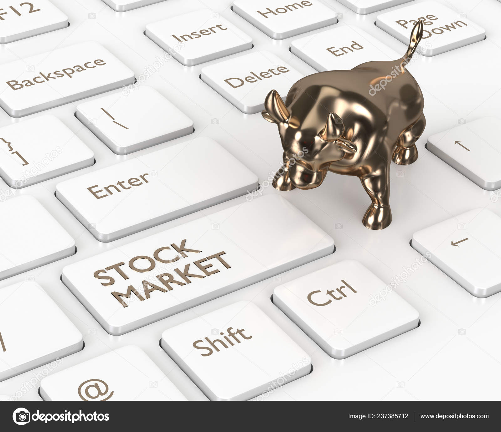 Render Computer Keyboard Stock Market Button Bull — Stock Photo ...
