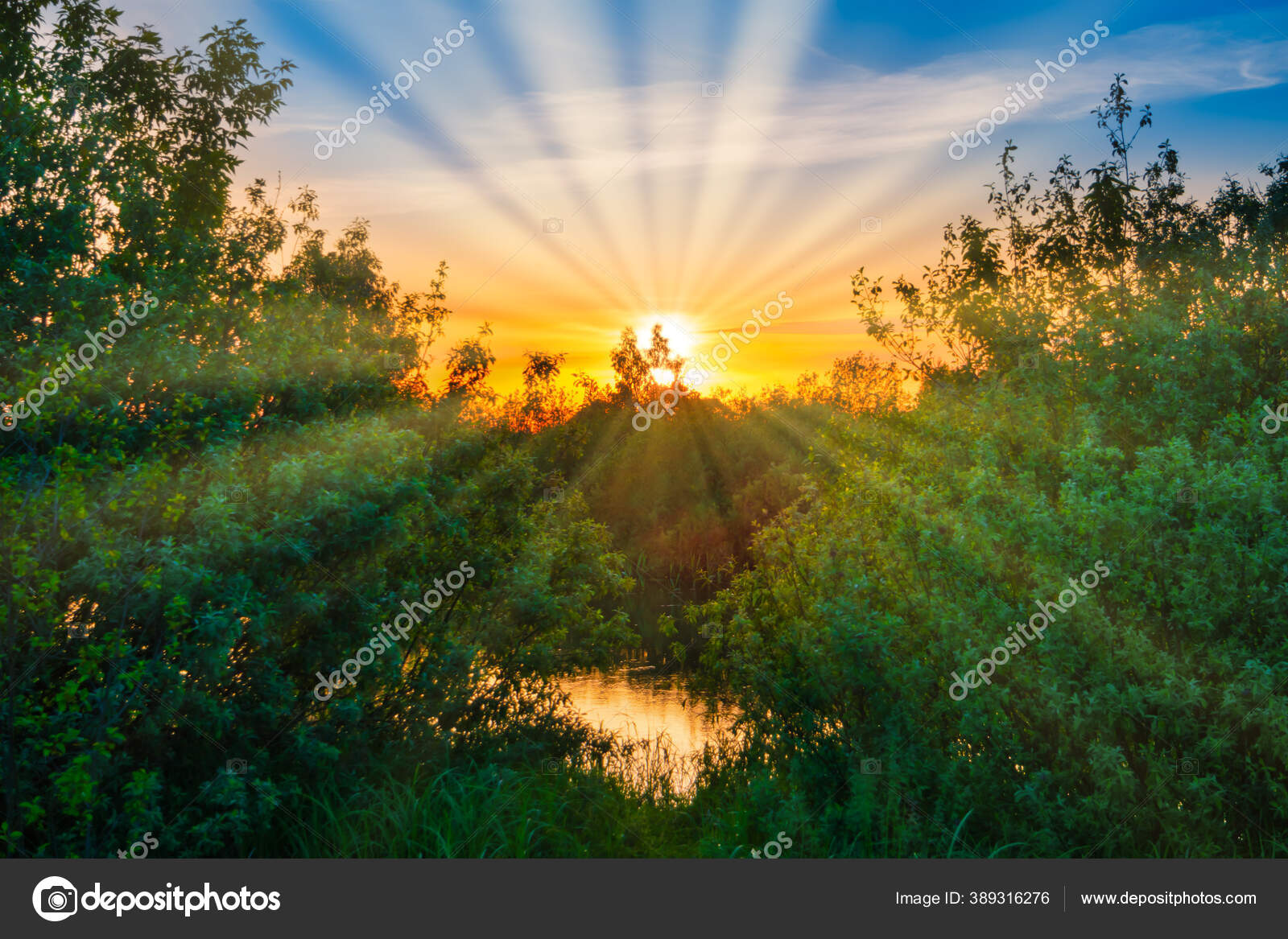 Lake Water Sunset Sun Rays Nature Landscape Sunset Sky Stock Photo by ...