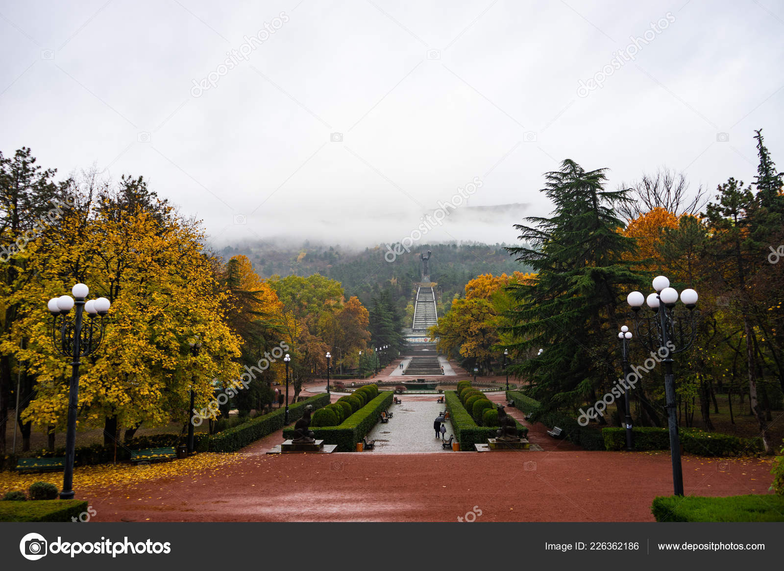 Misty Raining Morning One Most Famous Park Tbilisi Georgia Vake — Stock ...