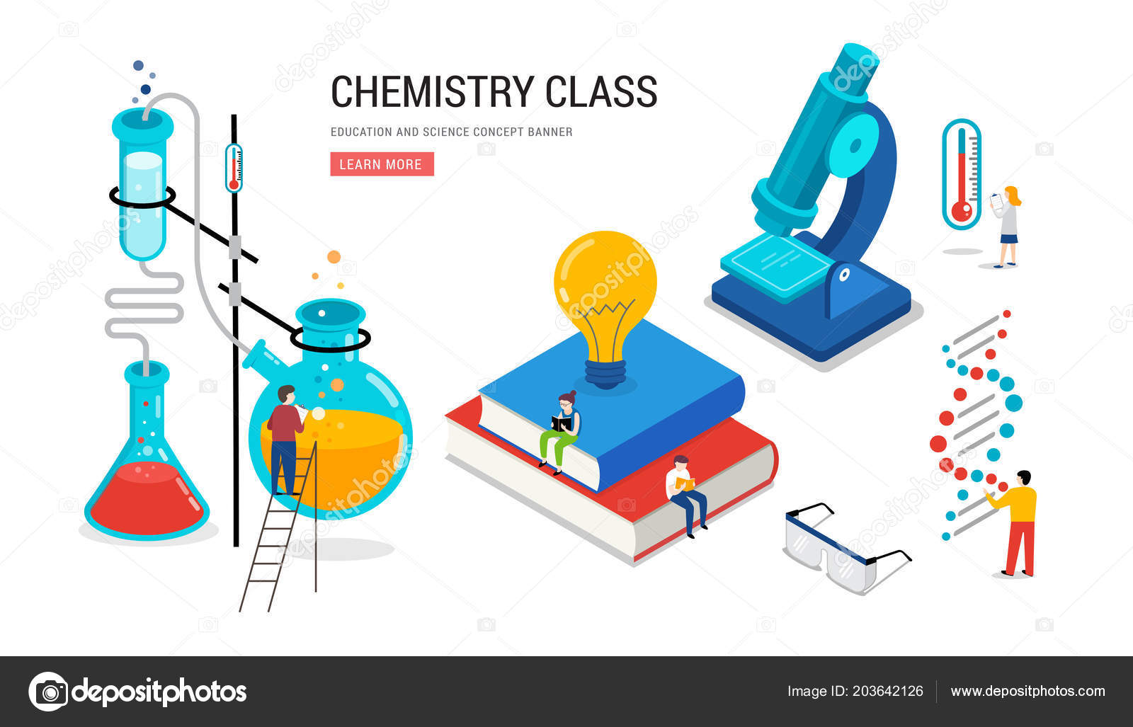 Chemistry lab and school class, science, education scene with miniature ...