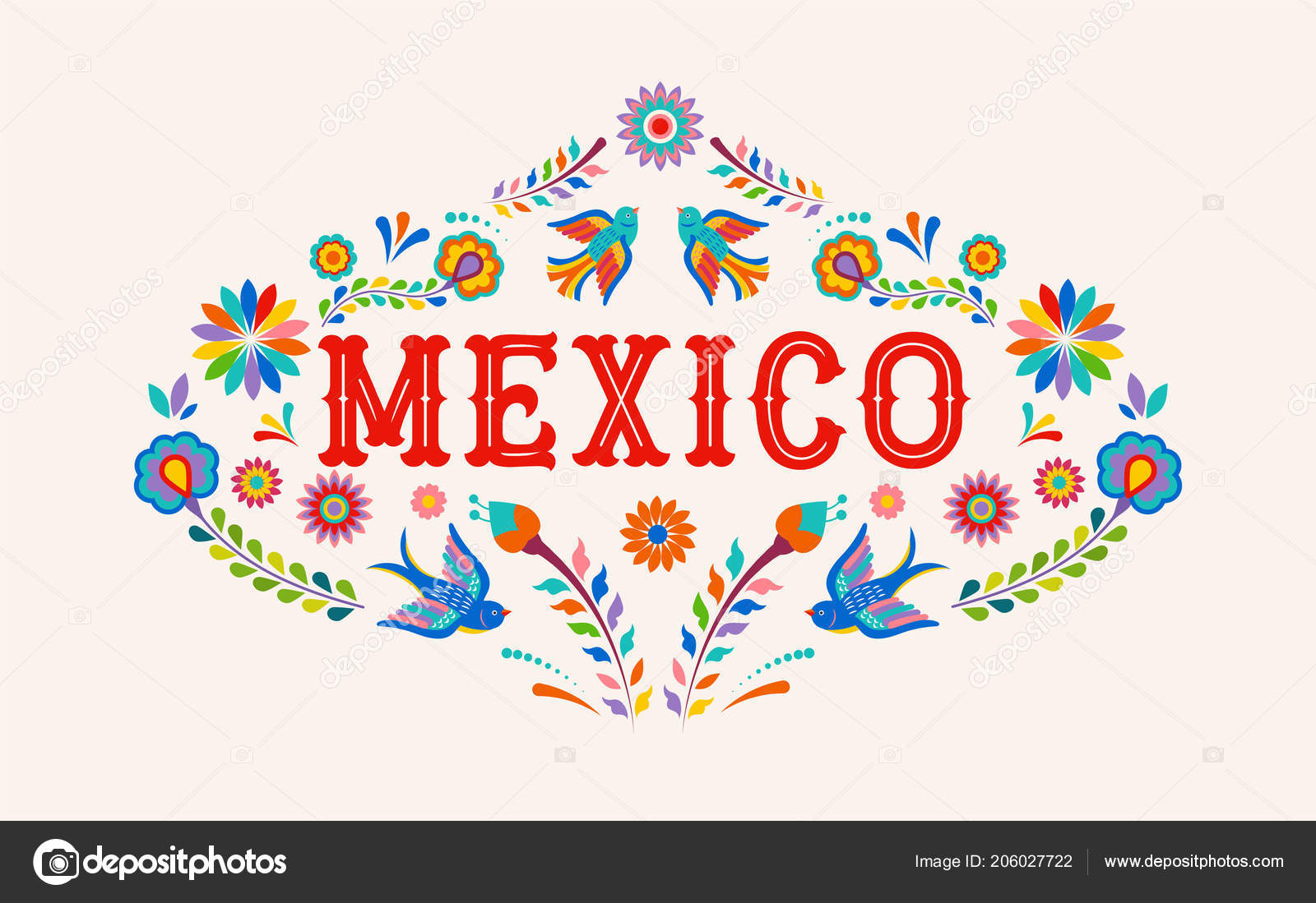 Mexico background, banner with colorful Mexican flowers, birds and ...