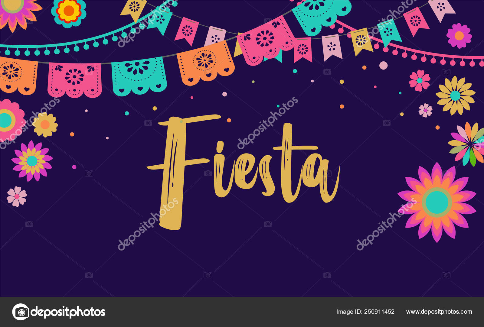 Mexican Fiesta banner and poster design with flags, flowers ...