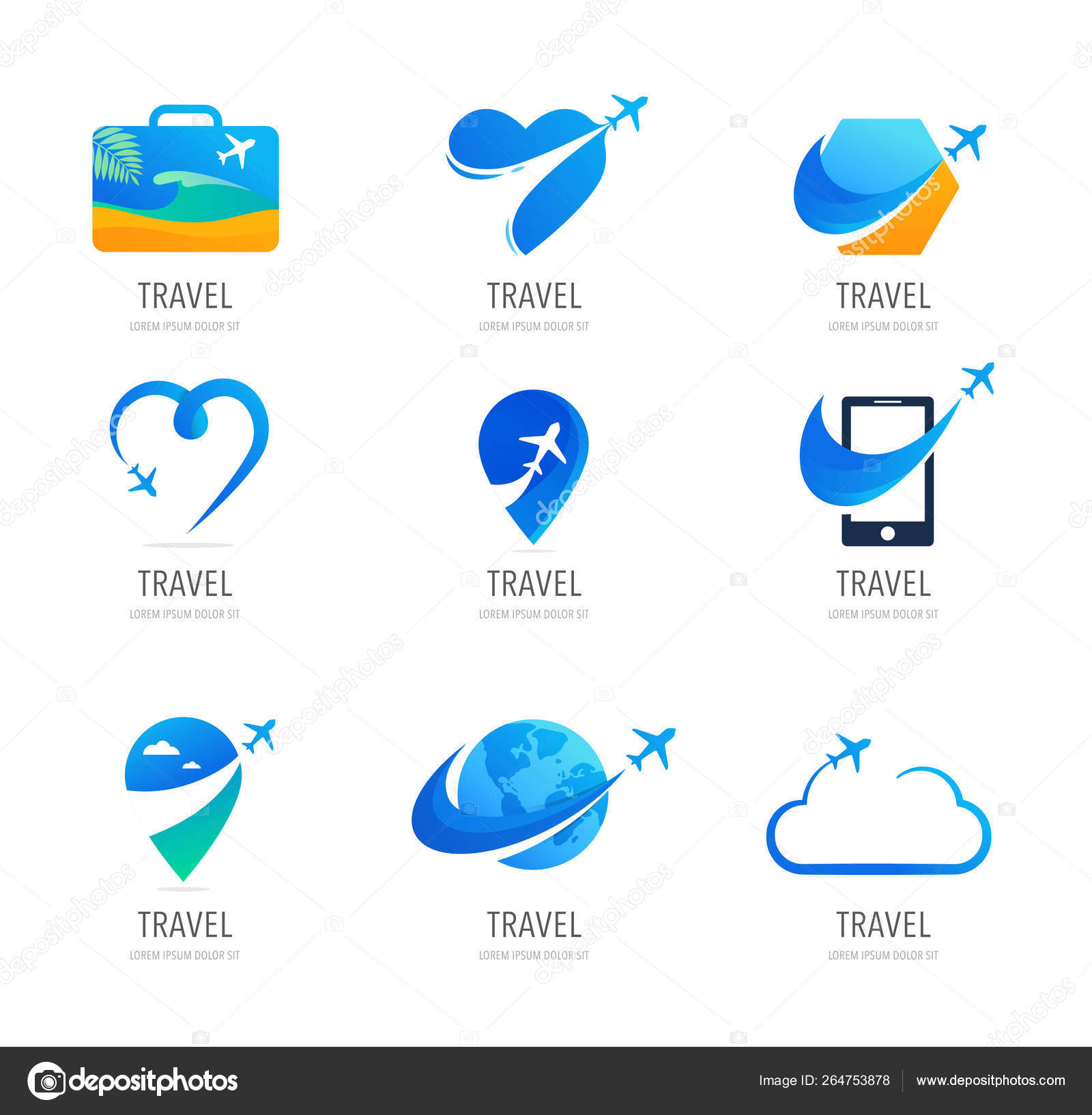 Viajes, agencia de turismo diseño de logotipos, iconos y símbolos ...