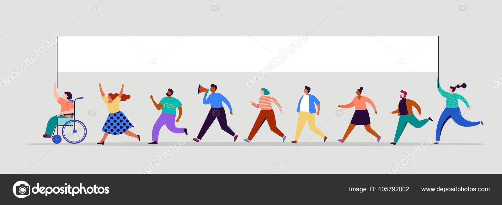 Group of people, walking with flags. Crowd of women and men at a ...