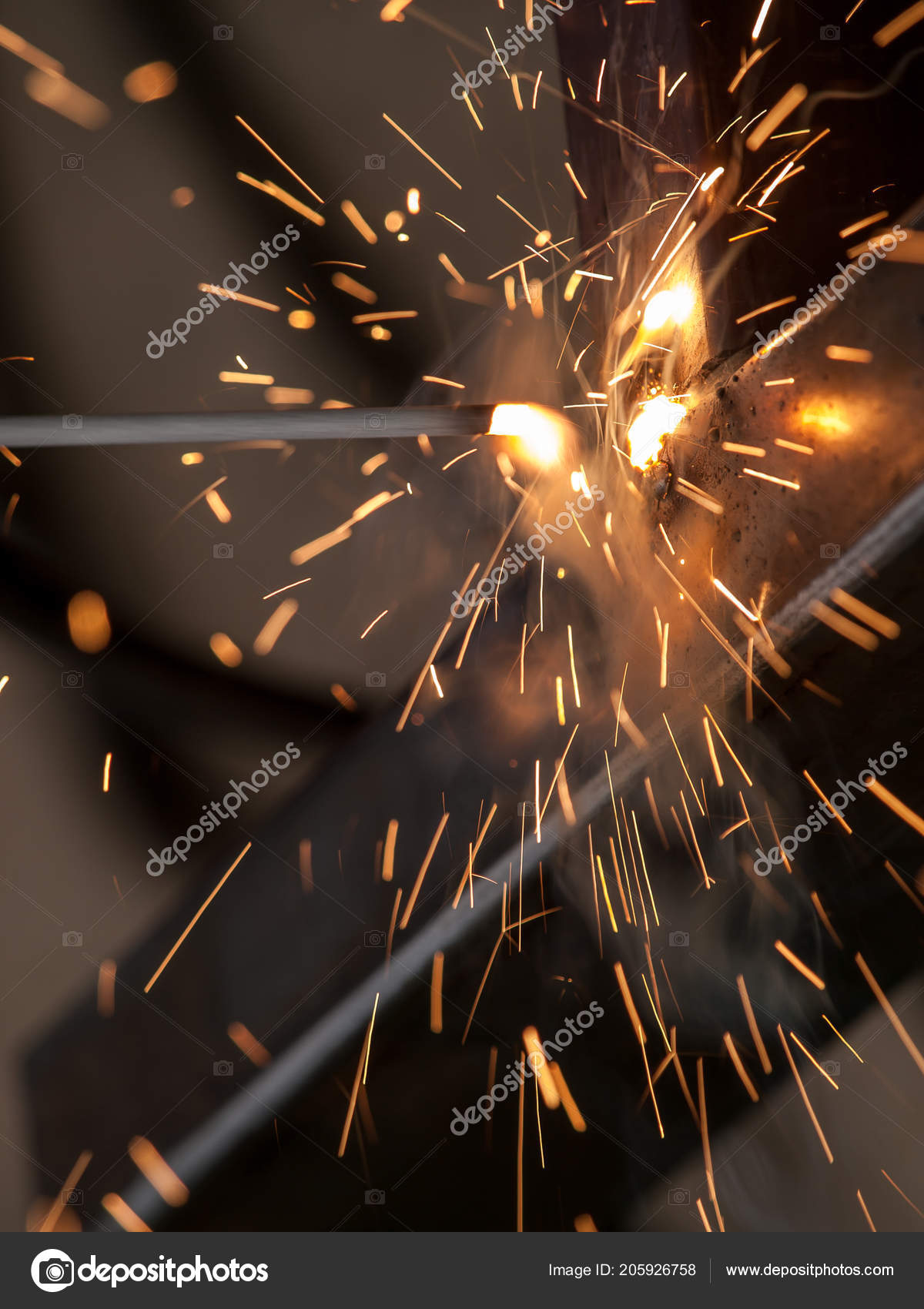 Close Electric Welding Spot Producing High Temperature Sparks Stock ...