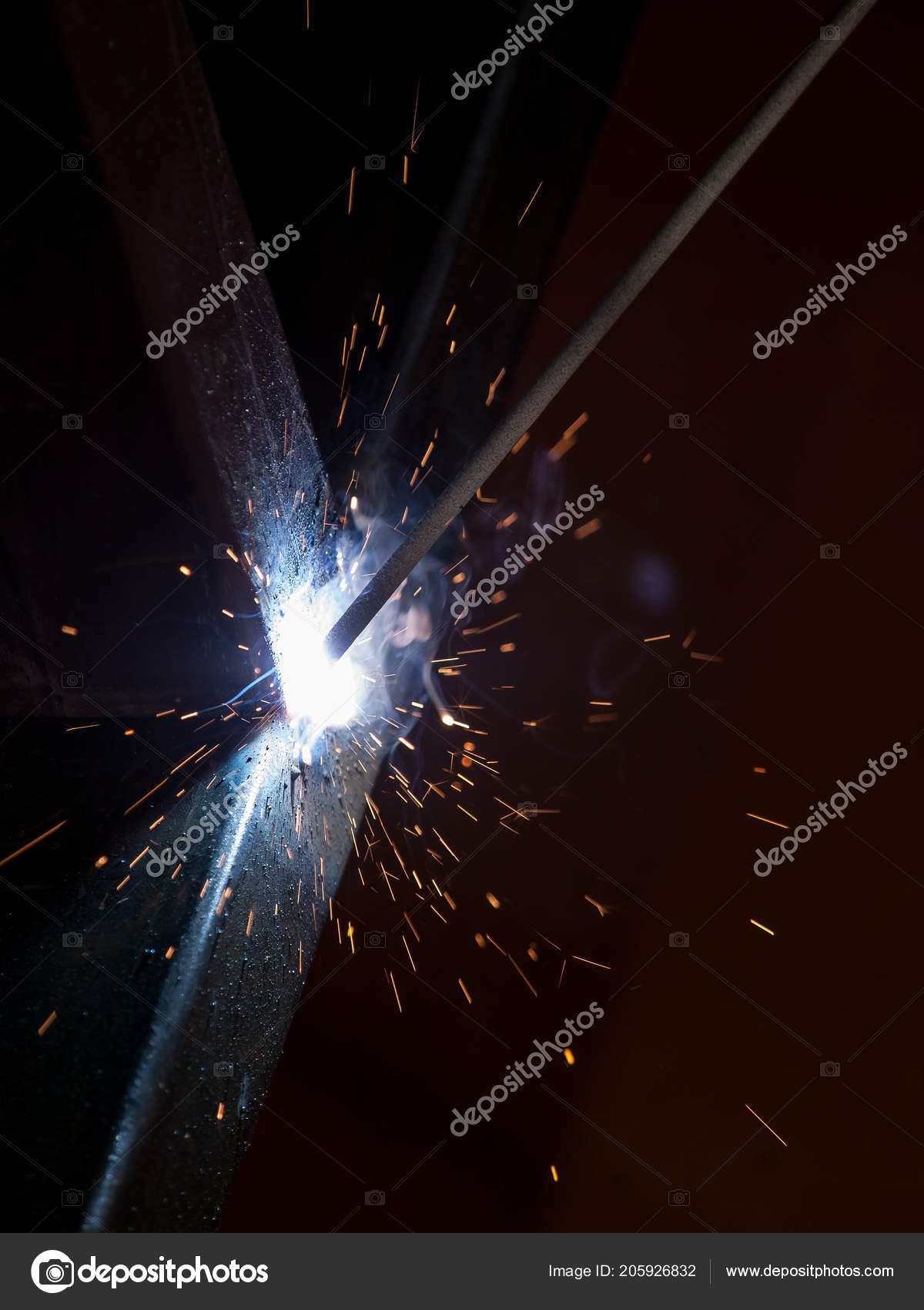 Close Electric Welding Spot Producing High Temperature Sparks Stock ...