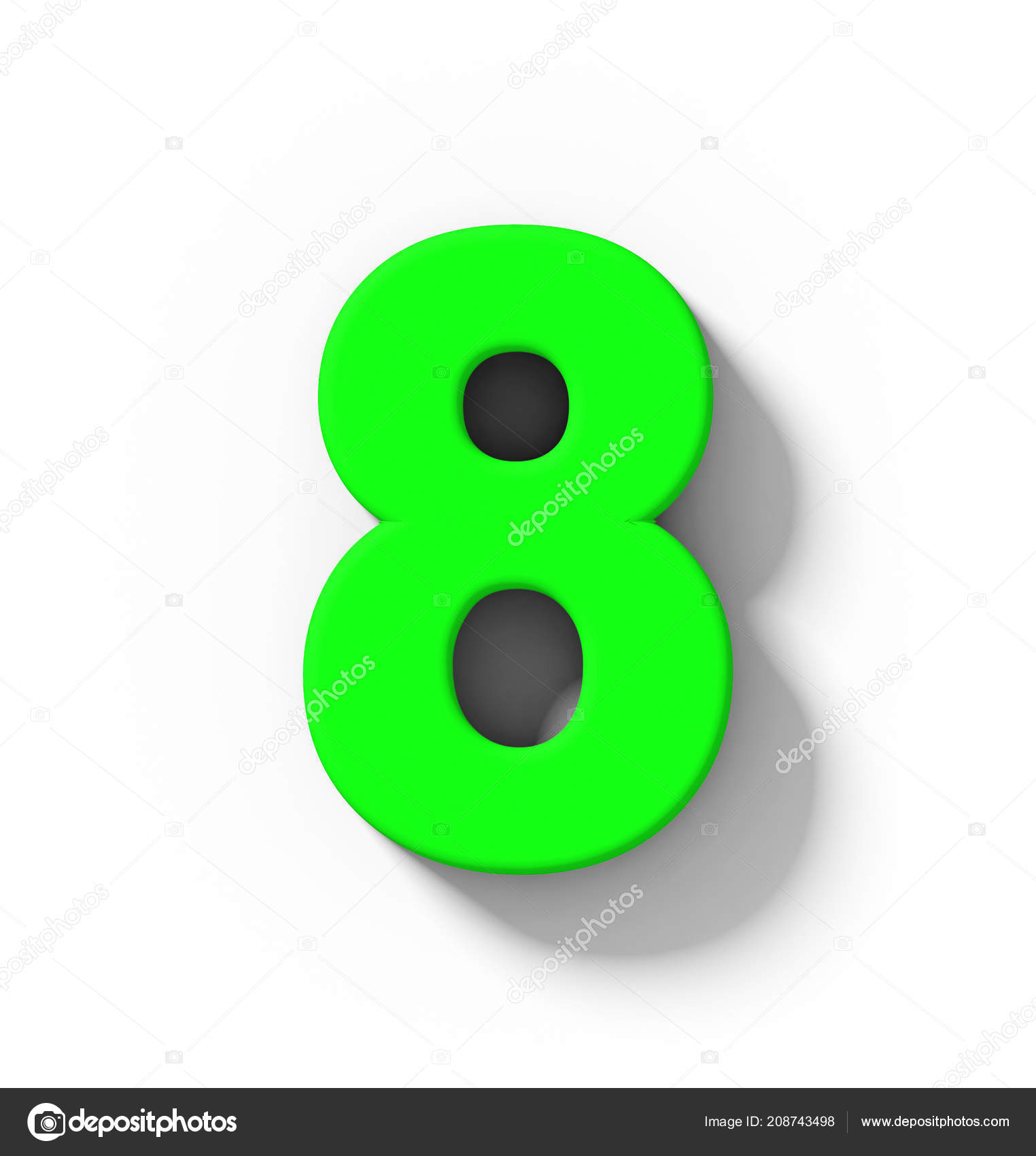 Number Green Isolated White Shadow Orthogonal Projection Rendering ...