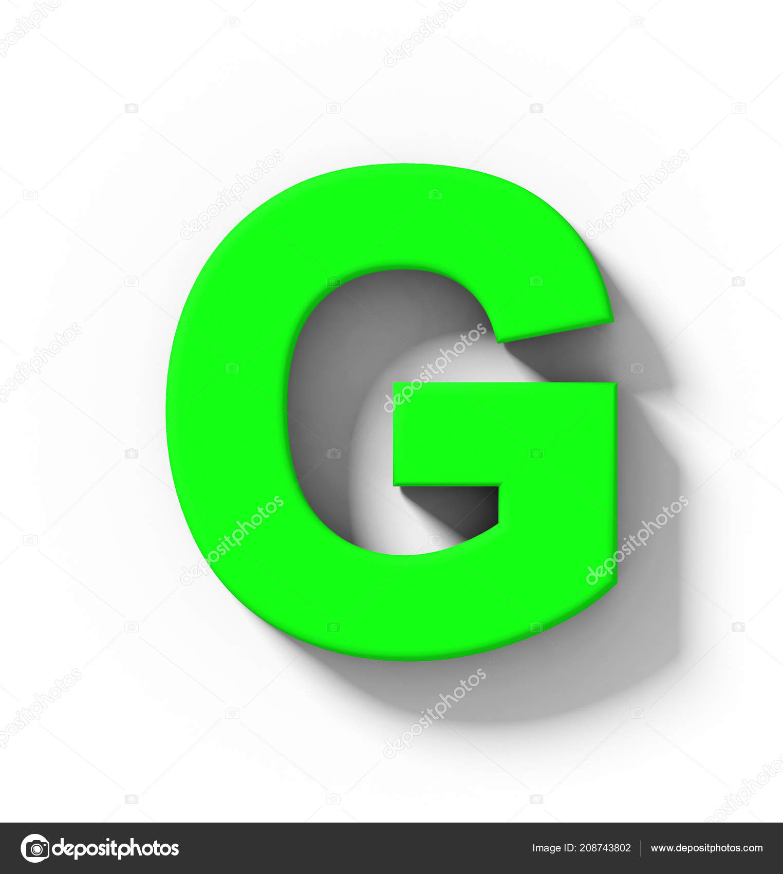 Letra Verde Aislado Blanco Con Sombra Proyección Ortogonal Representación — Foto de stock ...