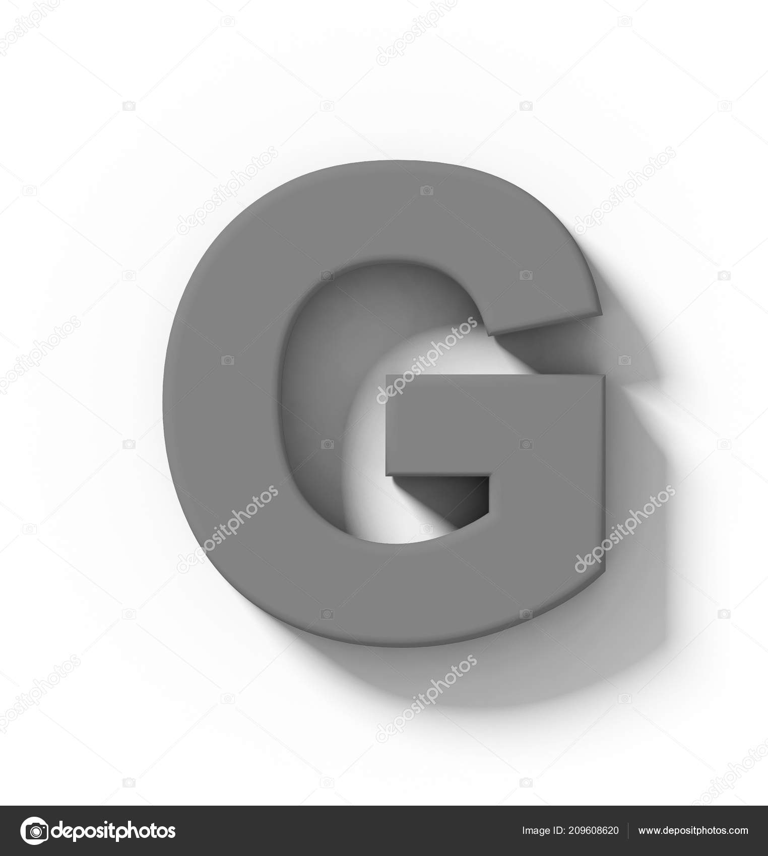 Letra Gris Medio Aislado Blanco Con Sombra Proyección Ortogonal ...