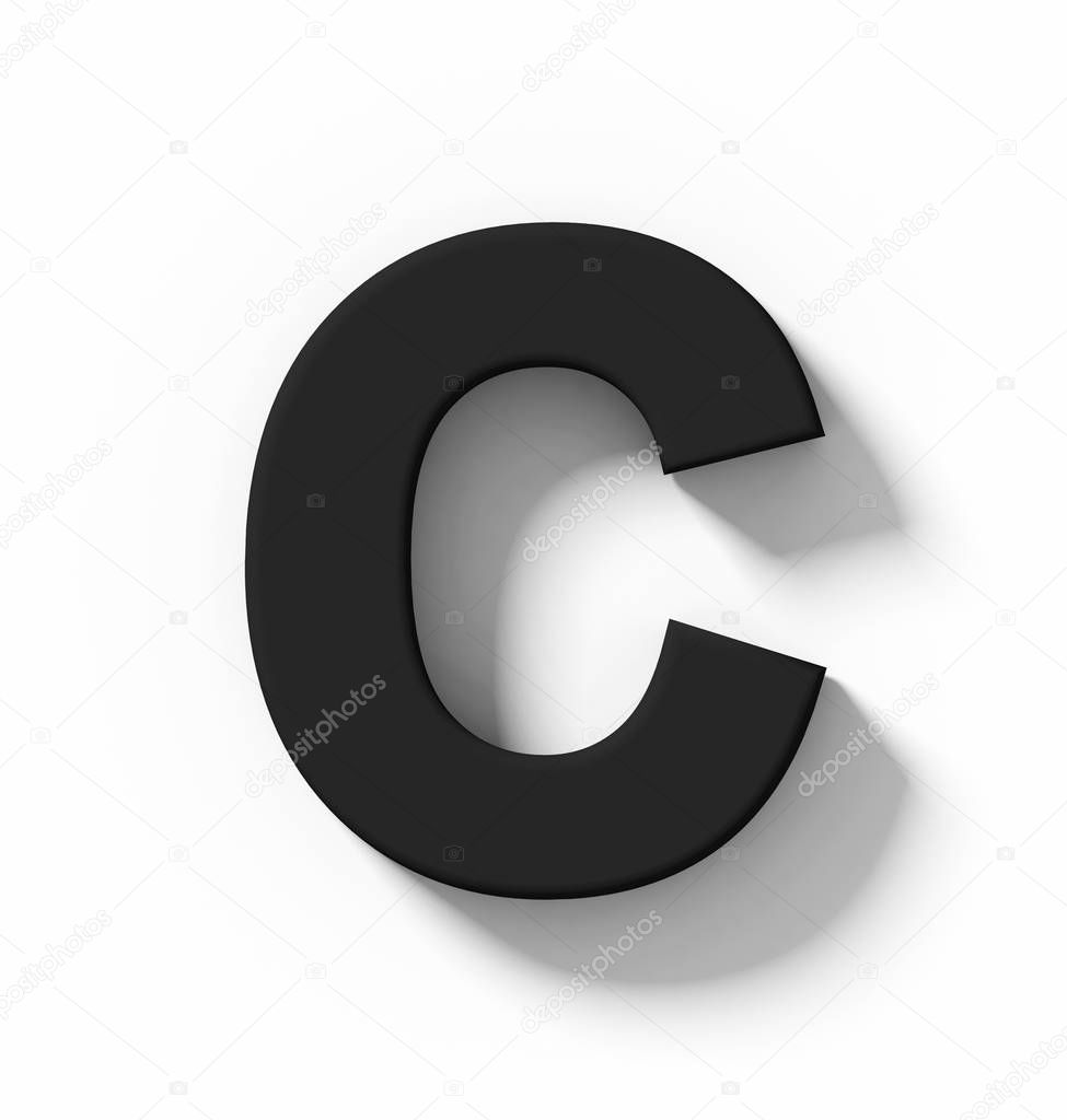 letra C 3D negro aislado en blanco con sombra - proyección ortogonal ...