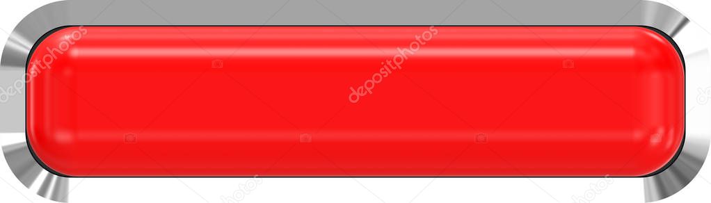 Botón web 3d - rojo brillante realista con marco de metal, fácil de e 2023