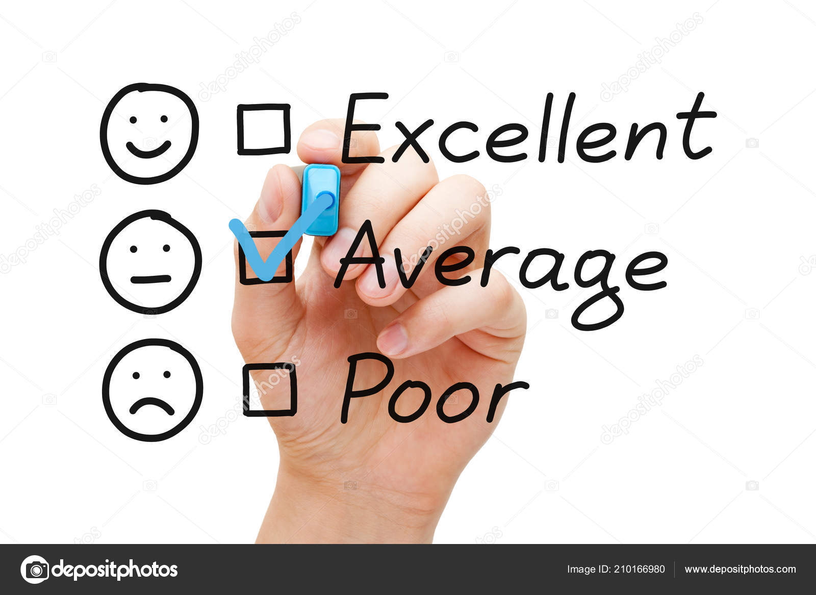 Hand Putting Check Mark Blue Marker Average Customer Service Evaluation ...