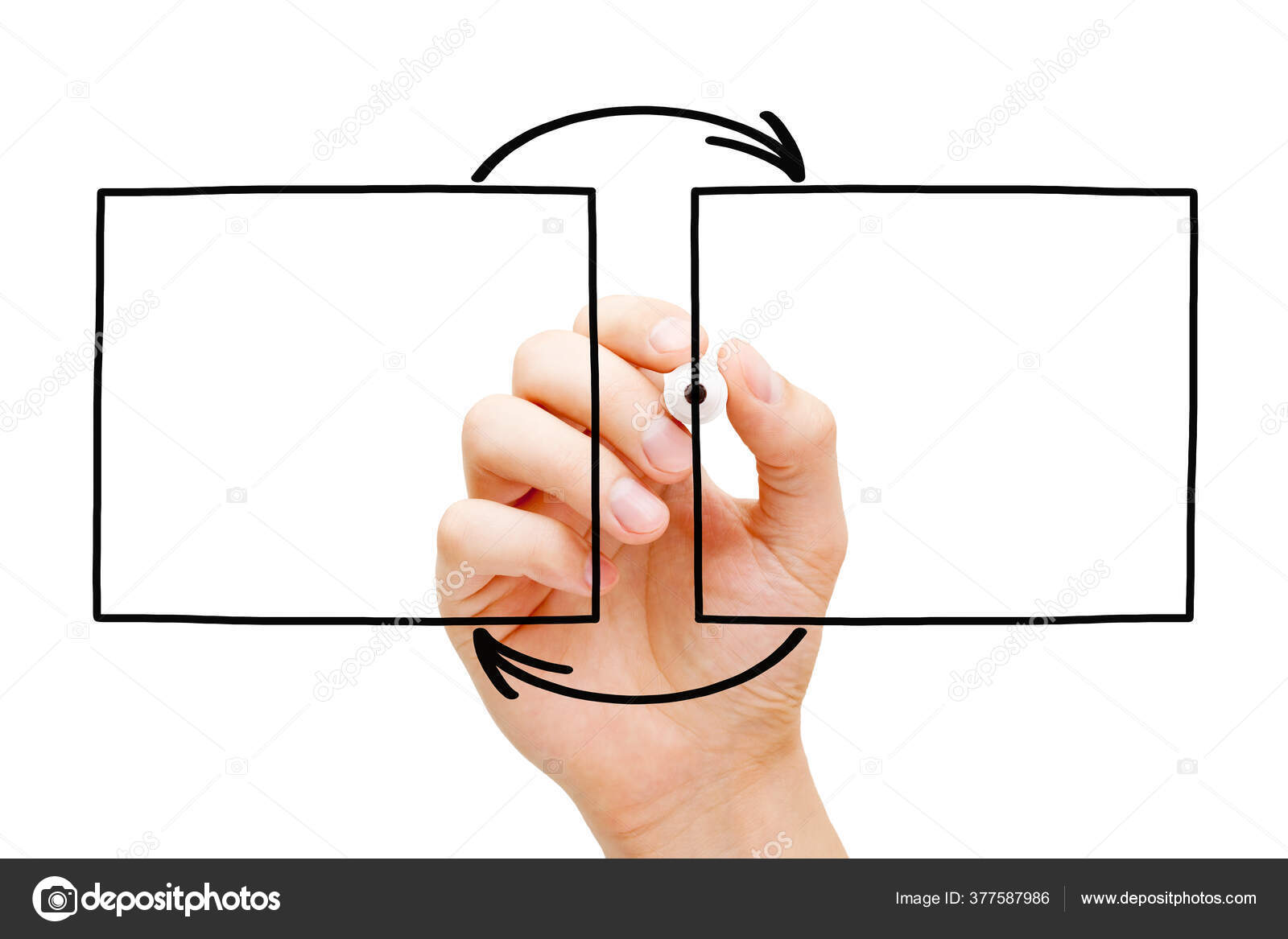 Hand Drawing Blank Two Boxes Cycle Diagram Copy Space Black — Stock ...