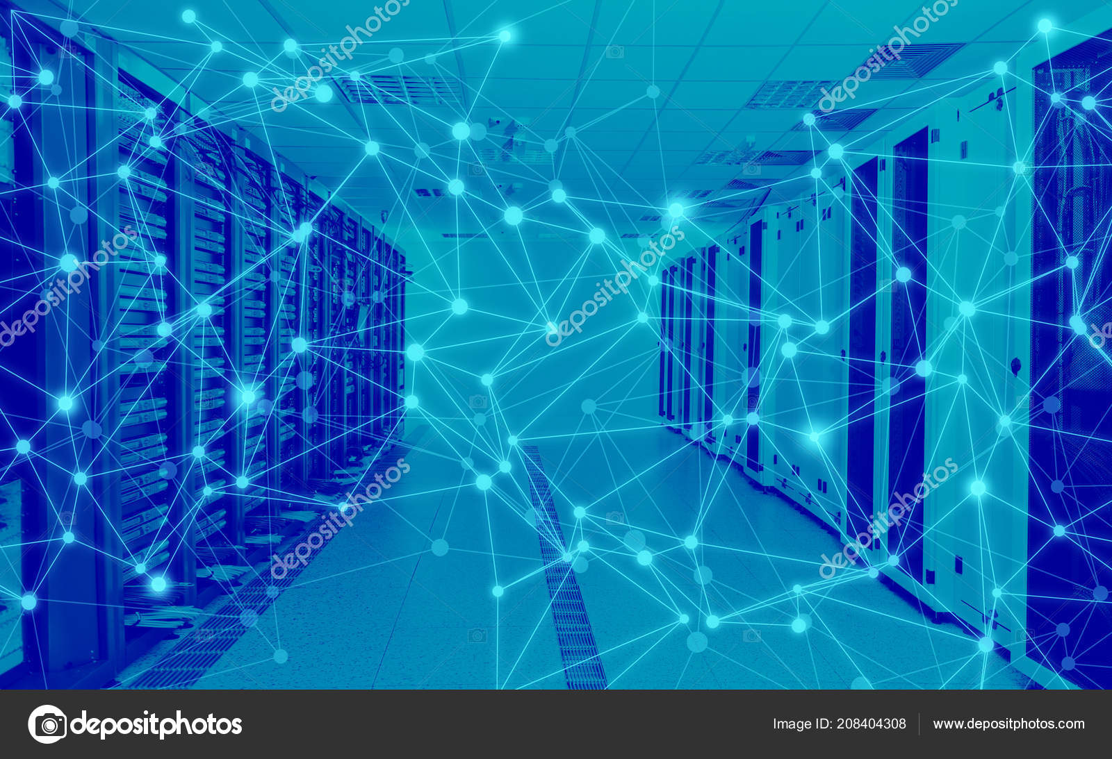 Sala Servidores Red Internet Con Bastidores Computadoras Receptor ...