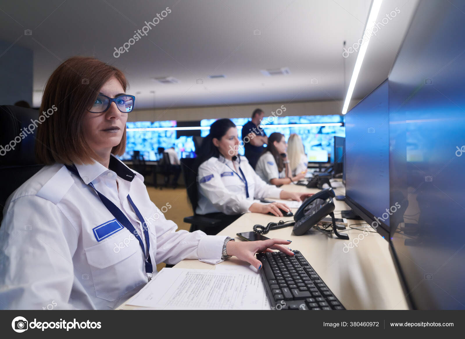 Group Security Data Center Operators Working Cctv Monitoring Room ...