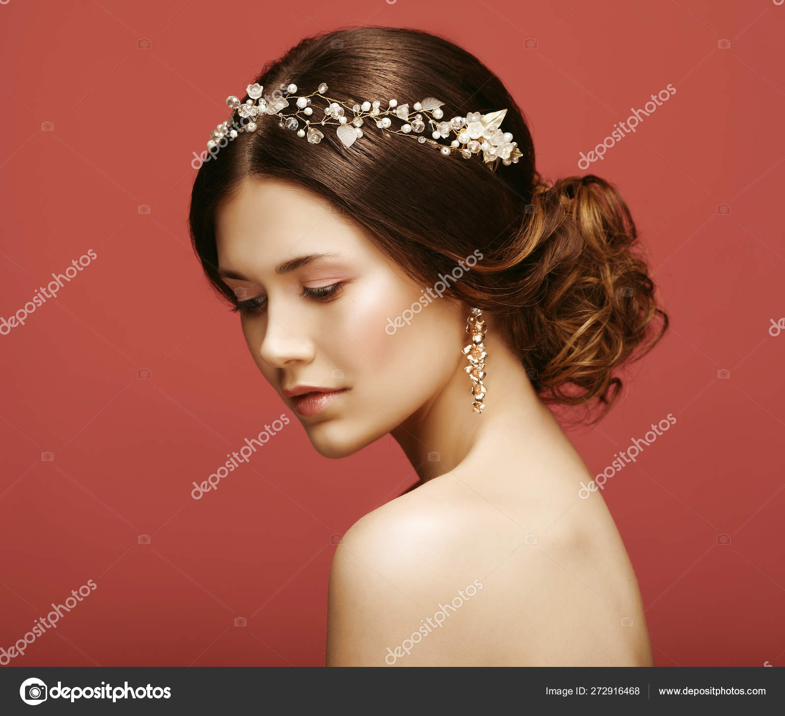 Beautiful model with bridal makeup and hairstyle Stock Photo by ...