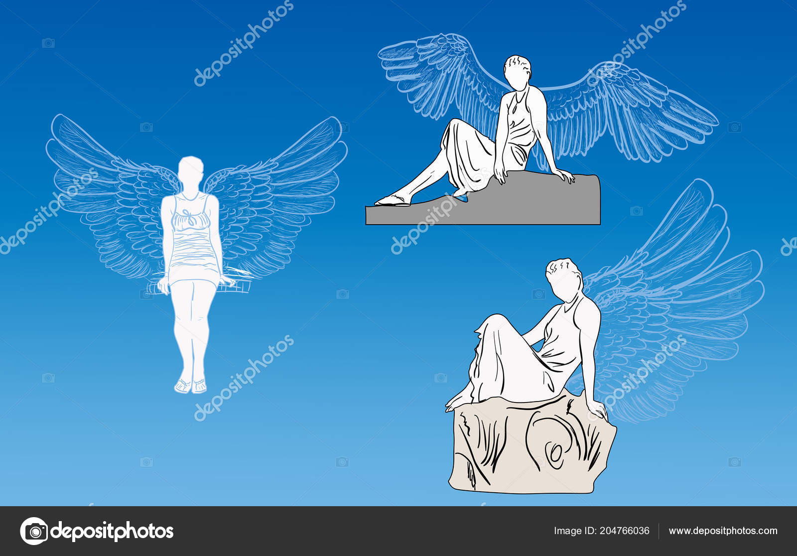 Illustration Three Angel Sketches Blue Background Stock Vector by ©Dr ...