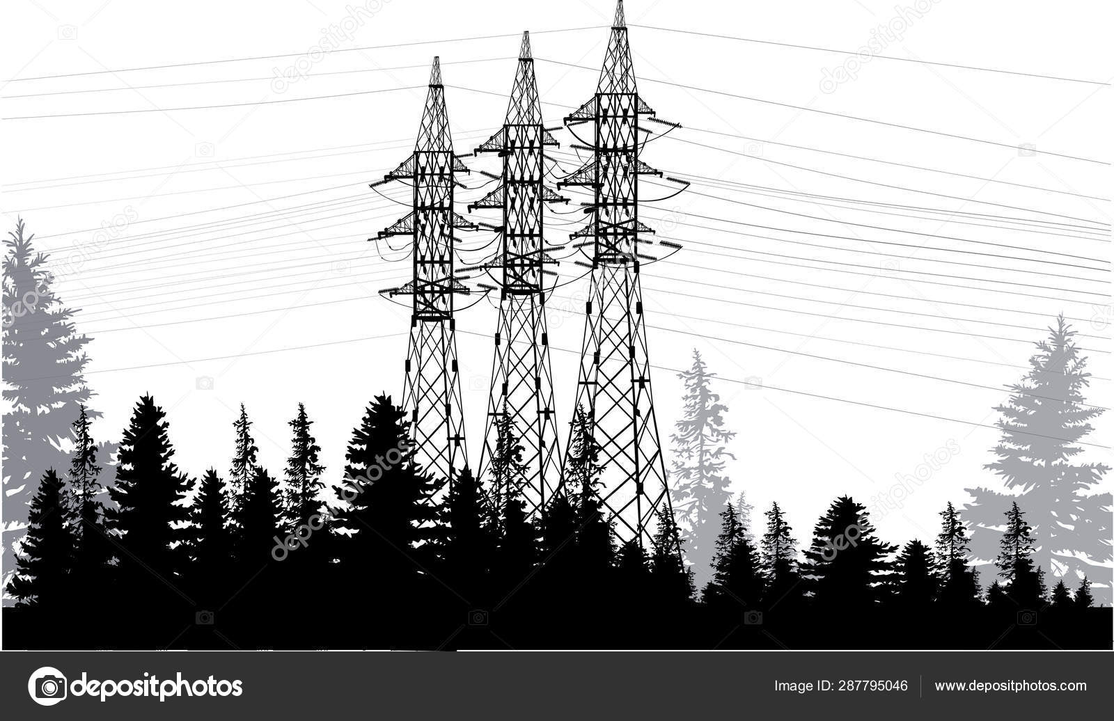 Three electric pylons in fir forest Stock Vector Image by ©Dr.PAS ...