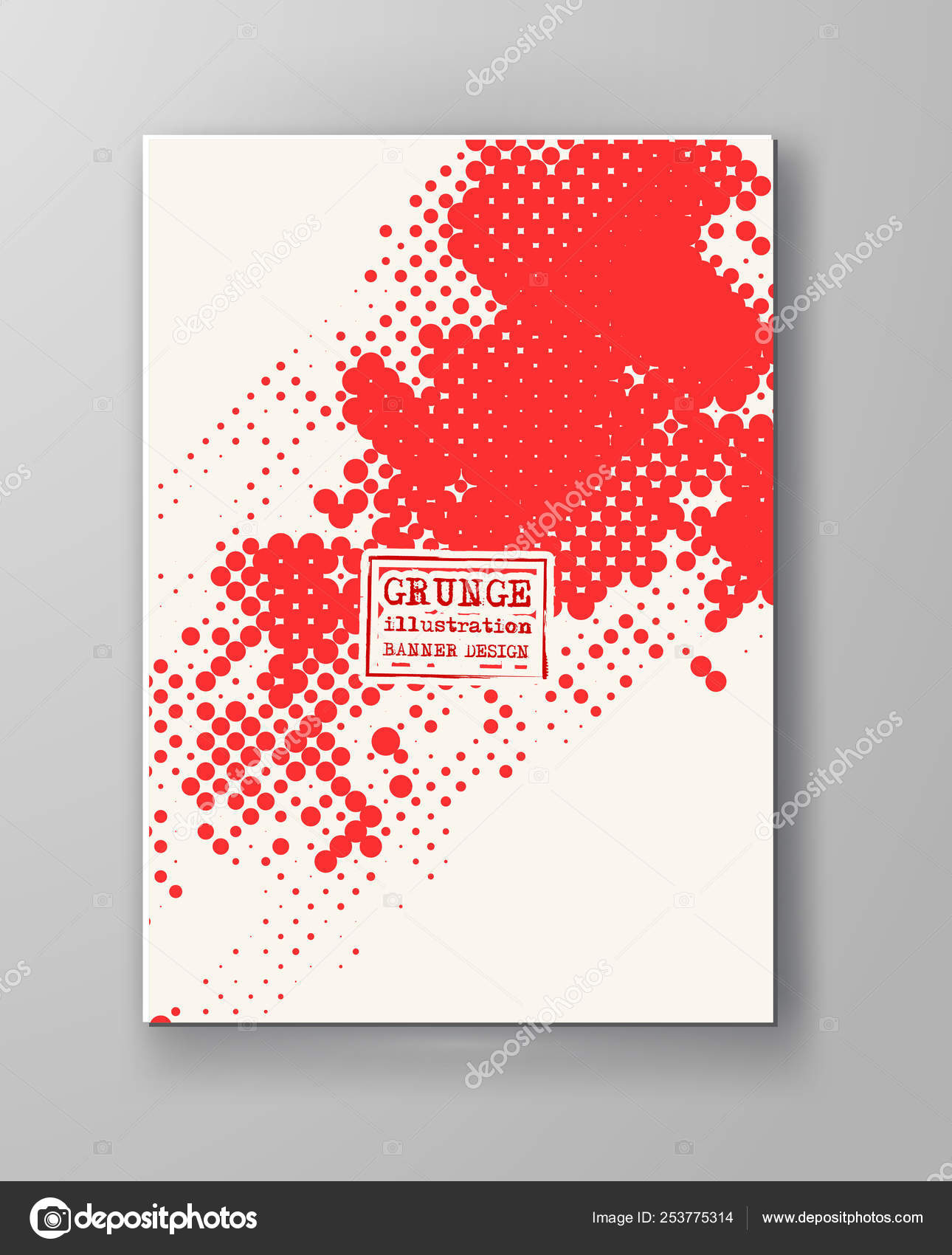 Halftones Banner Red Color Brochure Distress Dirty Damaged Spotted ...