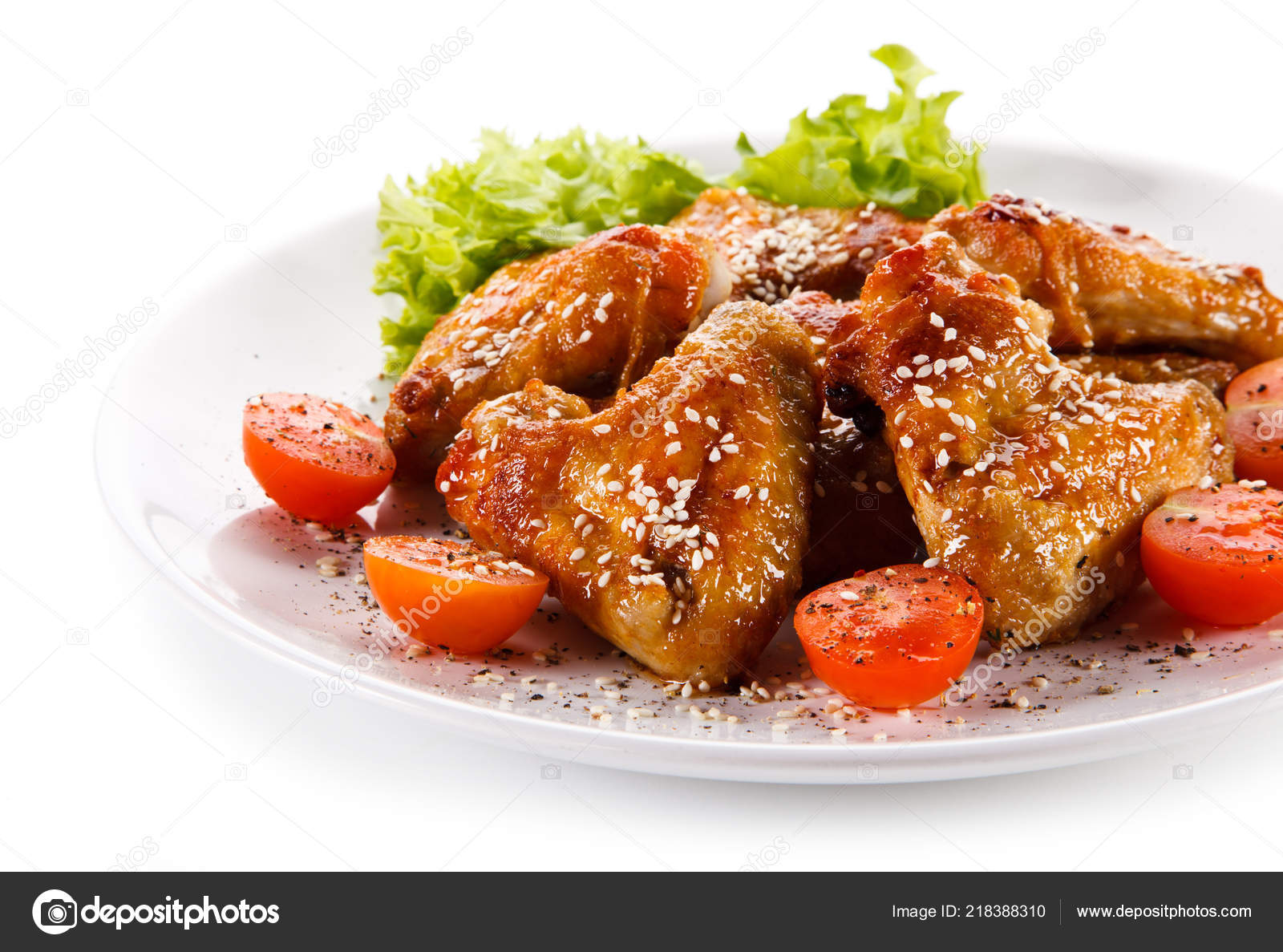 Deep Fried Chicken Tomatoes Lettuce — Stock Photo © gbh007 #218388310