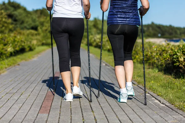 Nordic walking - active people working out in park - Stock Image ...