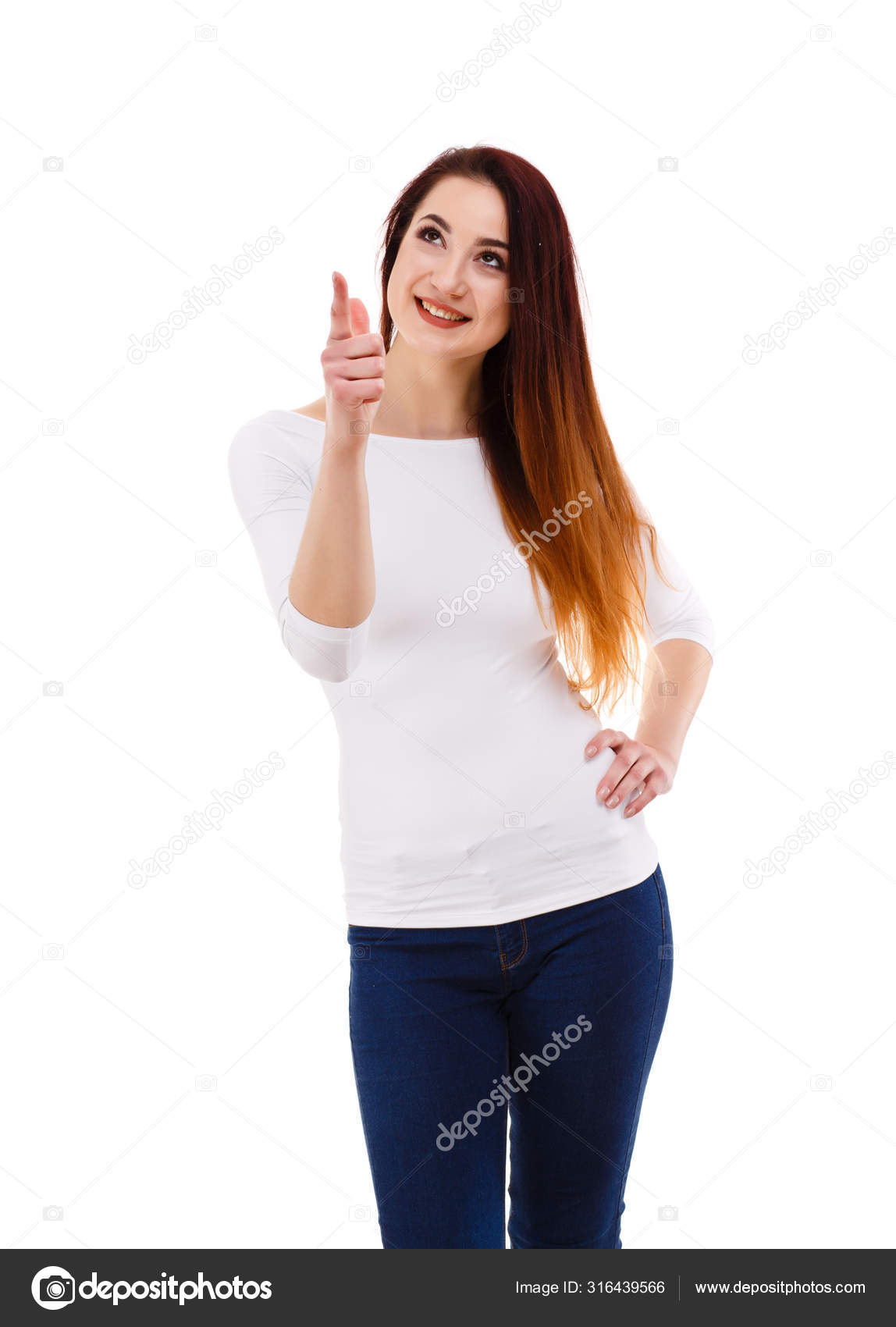 Woman Pointing White Background Stock Photo by ©gbh007 316439566