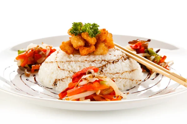 Chicken Nuggets Rice Vegetables White Background Stock Photo by ©gbh007 ...