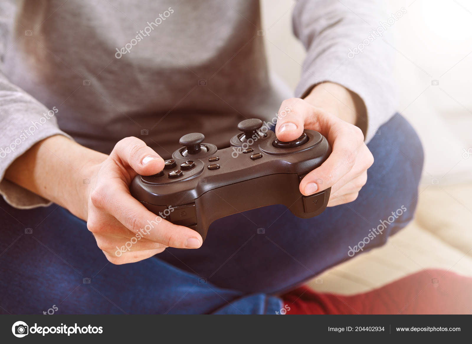 Man Holding Joystick Controllers While Playing Video Games Home — Stock ...